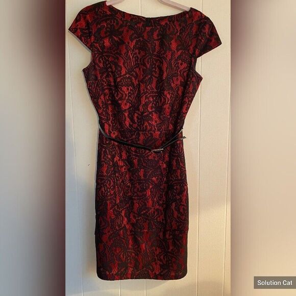 Alyx | Dresses | Alyx Dress Womens 8 Red Black Lace Overlay Belted ...